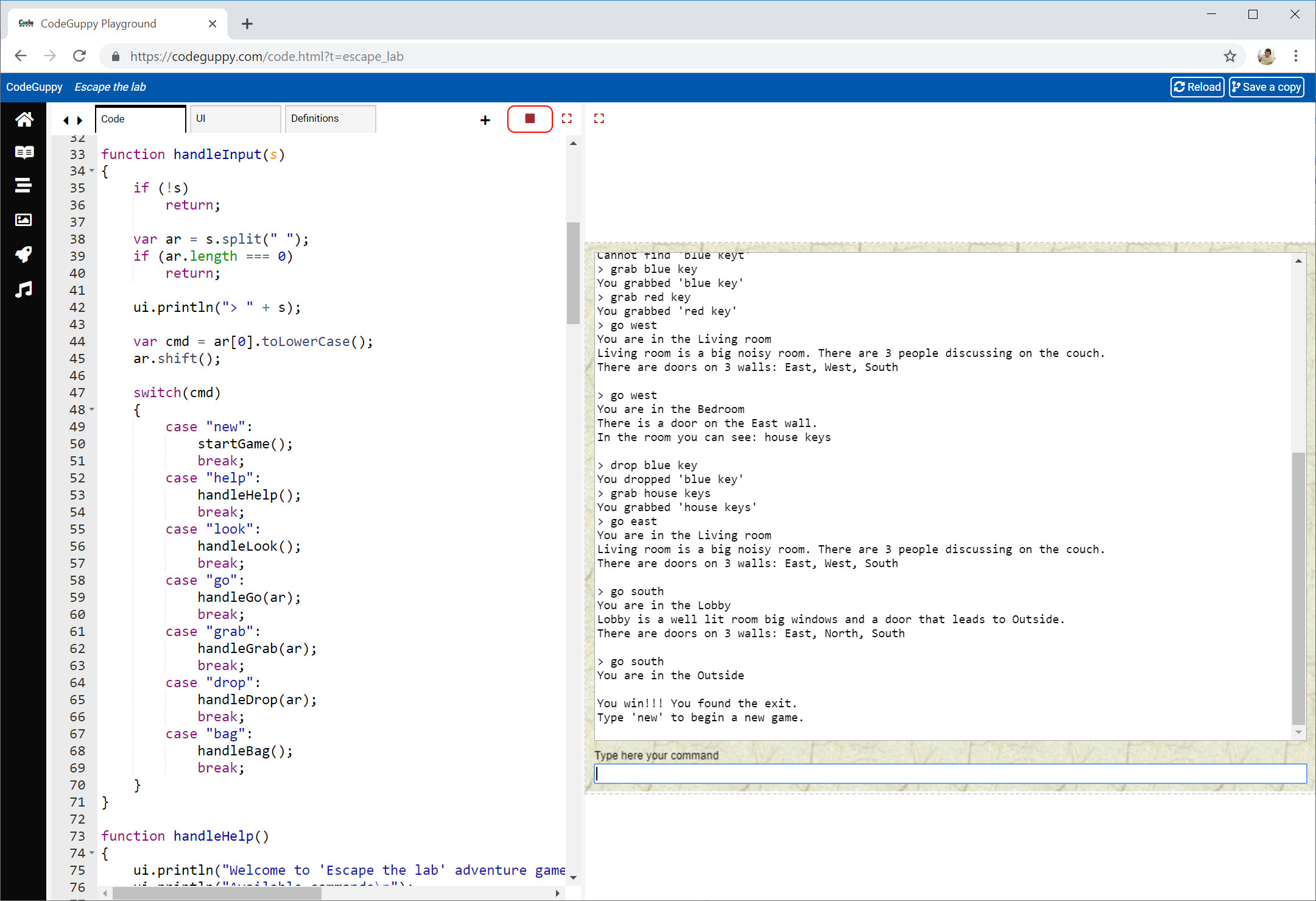 CodeGuppy | How to create a text adventure game in JavaScript